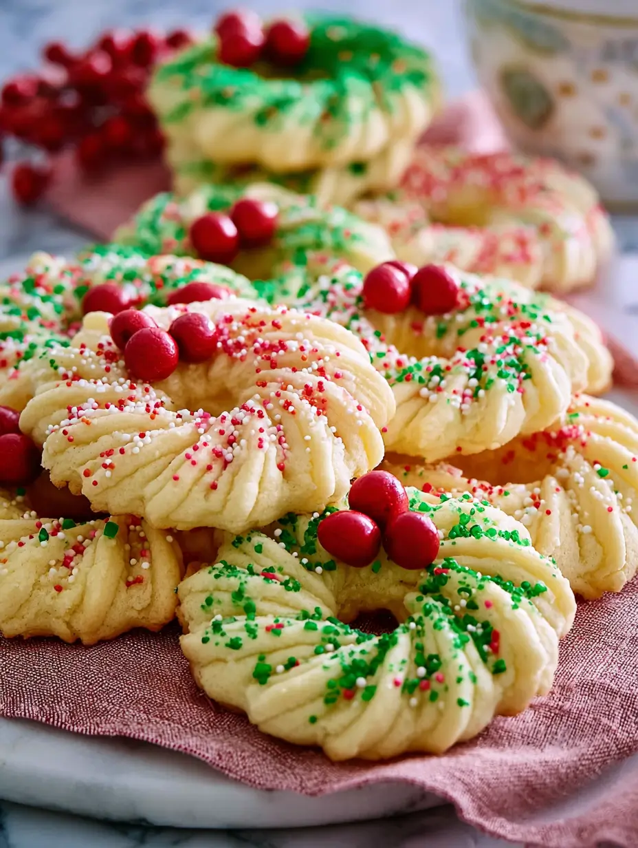 Spritz Wreath Cookies Recipe - Buttery Holiday Wreath Cookies
